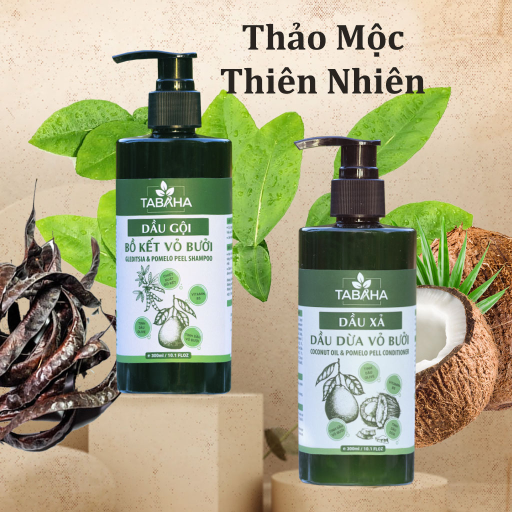 Bộ Đôi Dầu Gội Bồ Kết Và Dầu Xả Dầu Dừa Tabaha 300ml - Tabaha